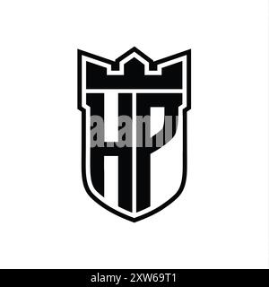 HP Letter logo with shield shape inside shield badge crown on black ...