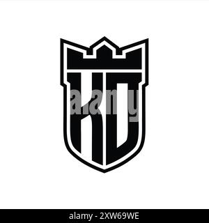 KD Letter logo with shield shape with geometric crown inside white ...