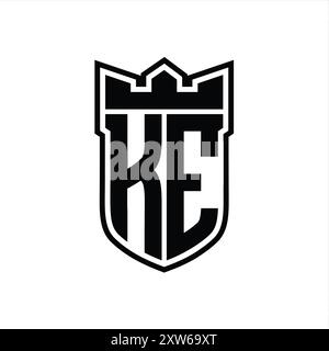 KE Letter logo with shield shape with geometric crown inside white ...