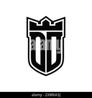 OD Letter logo with shield shape with geometric crown inside white ...