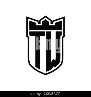 TW Letter logo with shield shape inside shield badge crown on white background template design ...