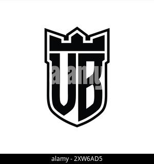 VB Letter logo with abstract shield shape with square black outline on white background template ...