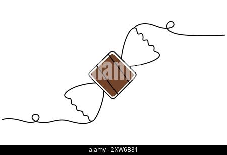 Chocolate bar one continuous line drawing. Unfolded chocolate minimal ...