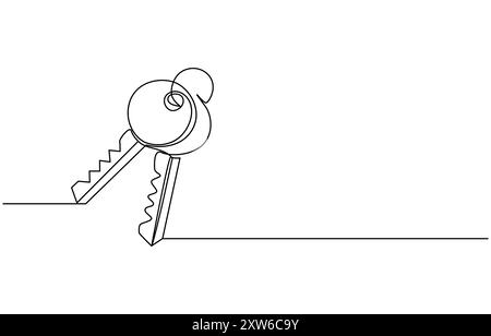 Key one line colored continuous drawing. Home key continuous one line ...