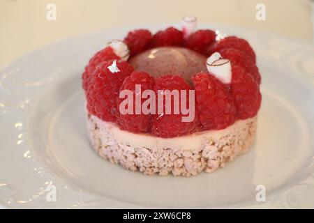 French dessert: raspberry coconut mousse in Paris, France Stock Photo ...