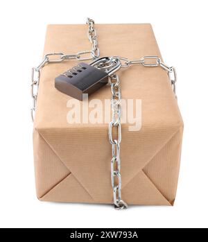 One parcel with chain and padlock isolated on white Stock Photo - Alamy