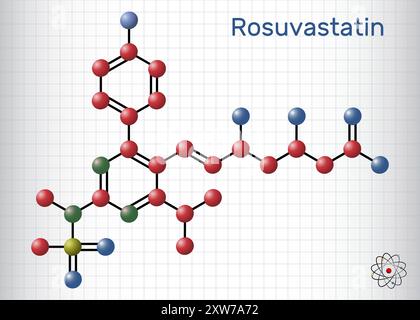 Rosuvastatin molecule. Statin, lipid-lowering drug. Structural chemical formula and molecule ...
