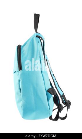 One stylish light blue backpack isolated on white Stock Photo - Alamy