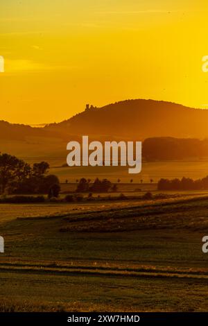 A fantastic sunset in the Thuringian Basin with a view of Wachsenburg ...