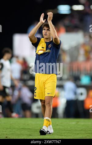 Pau Cubarsi of FC Barcelona celebrates a goal during the Spanish Cup ...
