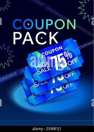 Minimal blue coupon ticket template with perforated edges and clean ...