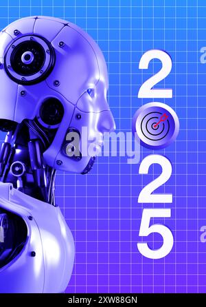Happy new year 2025. Artificial intelligence, Ai, Robotic hand tapping ...