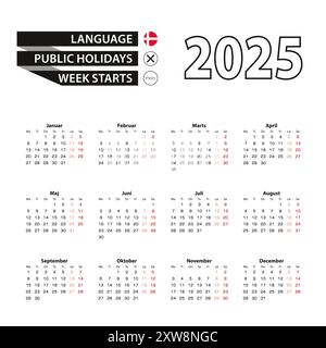 Calendar 2025 in Danish language with public holidays the country of ...