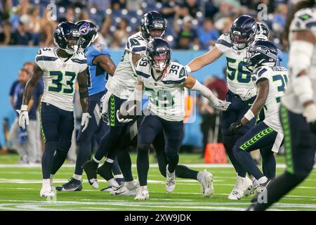 Seattle Seahawks safety Ty Okada (39) celebrates during an NFL pre ...
