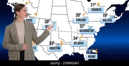 Weather broadcaster presenting forecast against map of USA Stock Photo ...