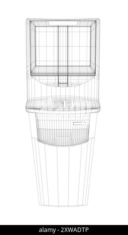 Wireframe ATM with display. Bank terminal for transaction, withdraw ...