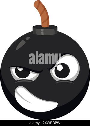 Cartoon laughing bomb character, explosive weapon personage with wick ...