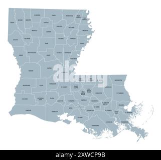 Louisiana, LA, gray political map with capital Baton Rouge and ...