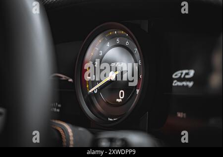 Porsche 911 GT3 touring sports car driving up the hillclimb track at ...