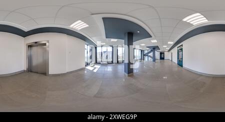 360° view of hdri 360 panorama in empty modern hall with columns, doors ...