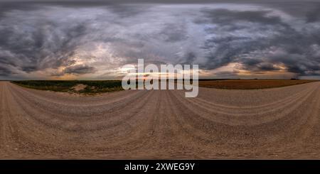 360° view of 360 hdri evening panorama on old graveyard cemetery with ...
