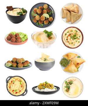 Hummus and other dishes of different national traditional cuisines on ...