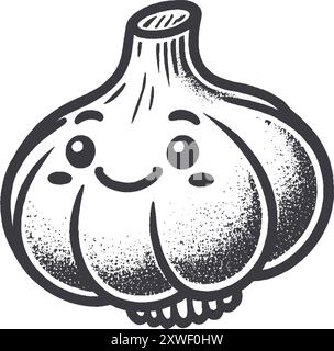 Grunge-Style Garlic Smiling Vegetable Character with Texture, Rough ...
