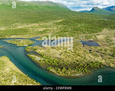 The widely branching arms of river Sjoa, upper valley of river Sjoa ...