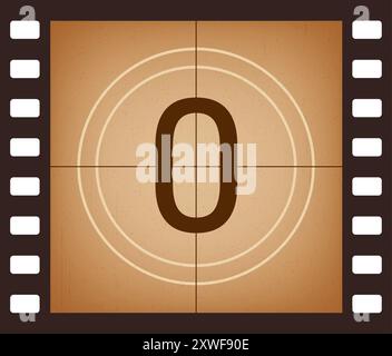 Countdown filmstrip frame piece with number zero. Retro cinema movie ...