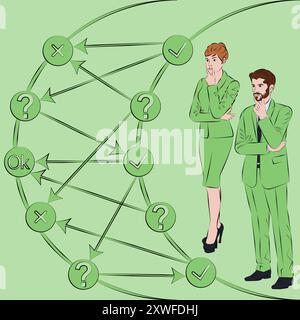 Man and woman using decision tree to identify problems or opportunities ...