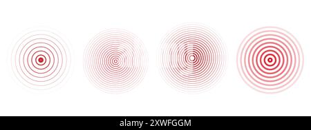 Circle red earthquake icon set. Round vibration graphic or red alert ...