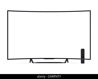 Realistic curved tv screen with remote control. Smart tv mockup. Vector ...