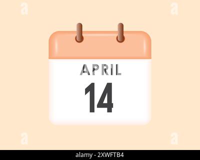 April 14 - calendar and Time planner. Daily Calendar Icon reminder ...