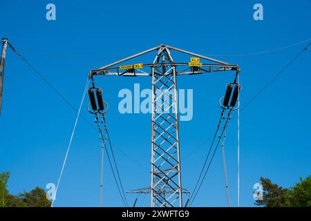 High power lines terminating to a ground station Stock Photo - Alamy