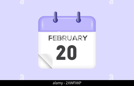 February 20 - calendar and Time planner. Daily Calendar Icon reminder ...