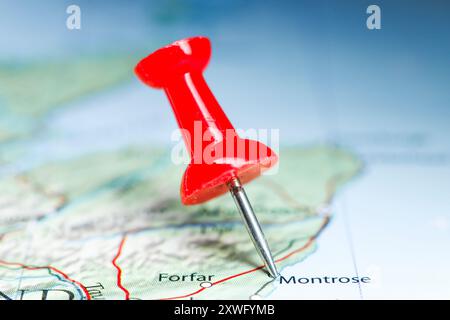 Pinpointed location of a city, country on a map. Red pushpin ...
