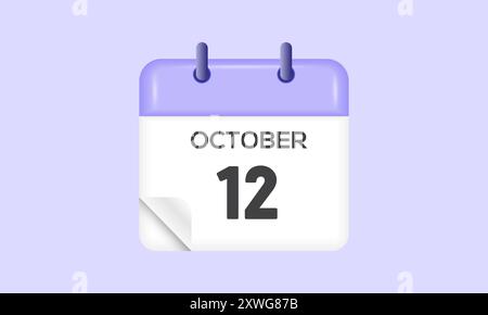 October 12 - calendar and Time planner. Daily Calendar Icon reminder ...
