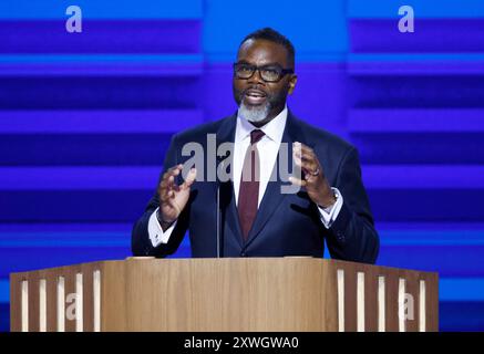 Chicago Mayor Brandon Johnson speaks during a news conference in front ...