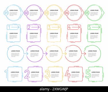Five phases process chart template for presentation. Vector ...