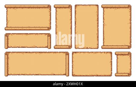 8 bit pixel pirate treasure map on ancient paper manuscript scroll ...