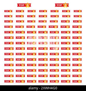 Top 100 banner. Bold top one hundred text. Golden star focus. Red ...