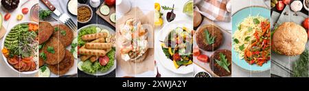 Assortment of vegetarian foods, collage. Banner design Stock Photo - Alamy