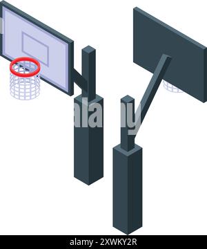 Illustration showing an isometric view of a basketball court with its ...