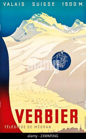 Swiss Vintage Travel Poster by Martin Peikert - Weissfluh - Ski Winter ...