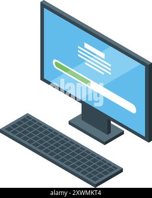Isometric illustration of a desktop computer displaying an online ...