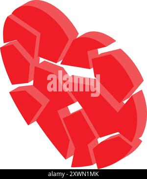 Red heart breaking into many pieces representing sadness and separation ...