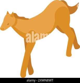 Brown horse standing in isometric view, isolated on white background ...