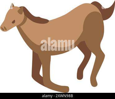 Brown horse standing isometric view isolated on white background for ...