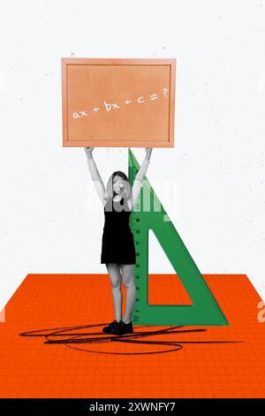Collage sketch of funny teen girl eureka chemistry lesson school day ...