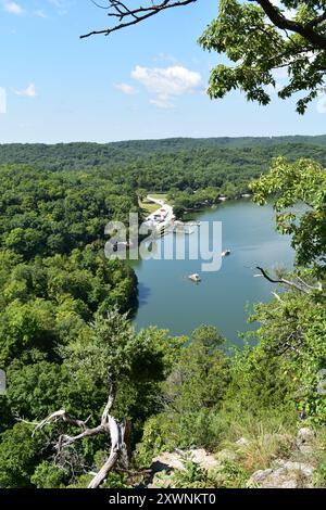 Overhead of the Lake of the Ozarks, looking down from an overlook at Ha ...